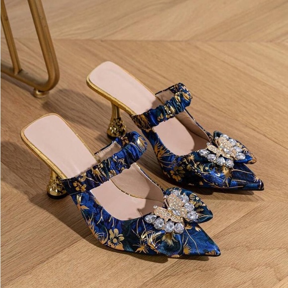 Shoes | Royal Blue Decorative Mule Heels | Poshmark
